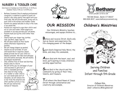 Children's Ministry brochure - Bethany Covenant Church