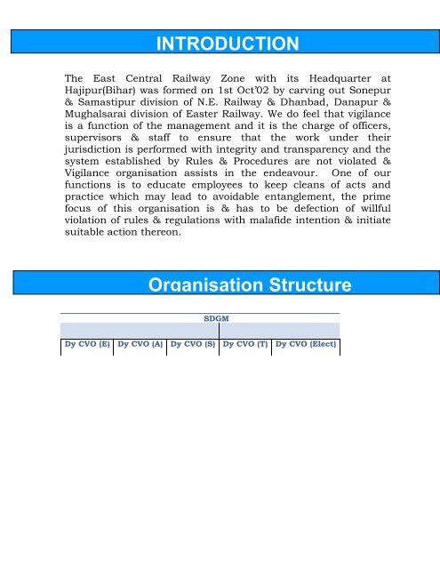 Organisation Structure INTRODUCTION - East Central Railway