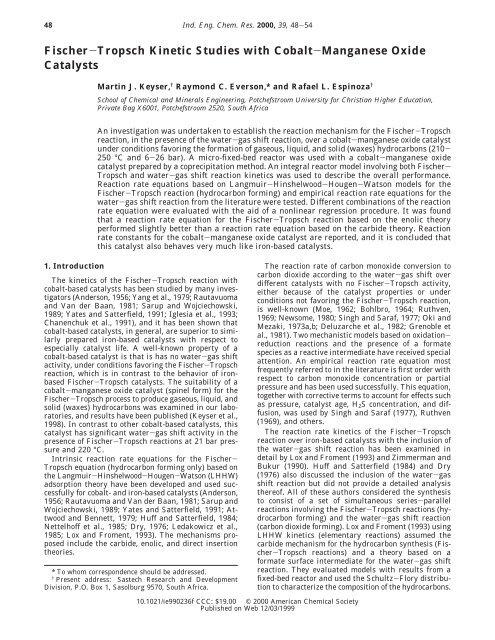 Fischer-Tropsch Kinetic Studies with Cobalt-Manganese Oxide ...