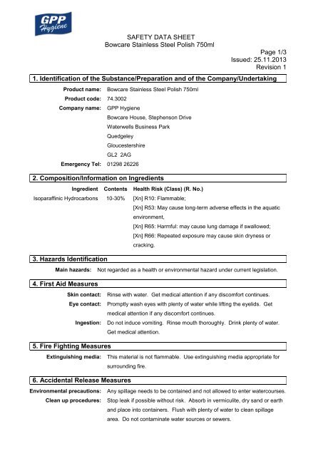 Download COSHH data sheet - GPP Hygiene