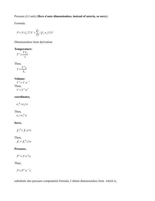 Pressure (LJ unit) (Here d note dimensionless, instead of ... - Lammps
