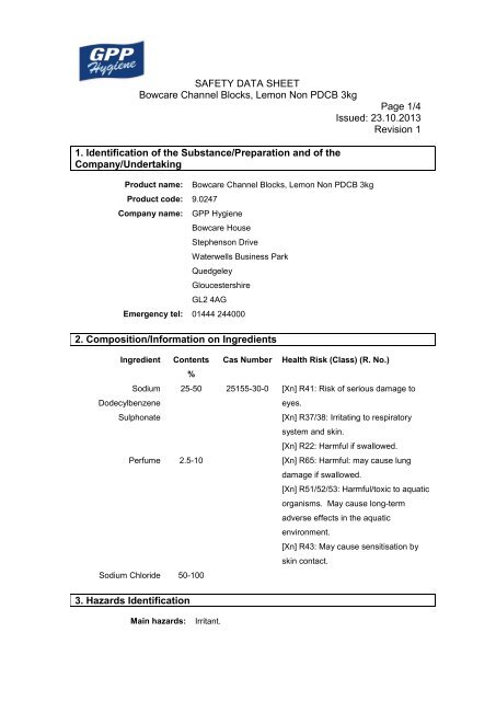 Download COSHH data sheet - GPP Hygiene