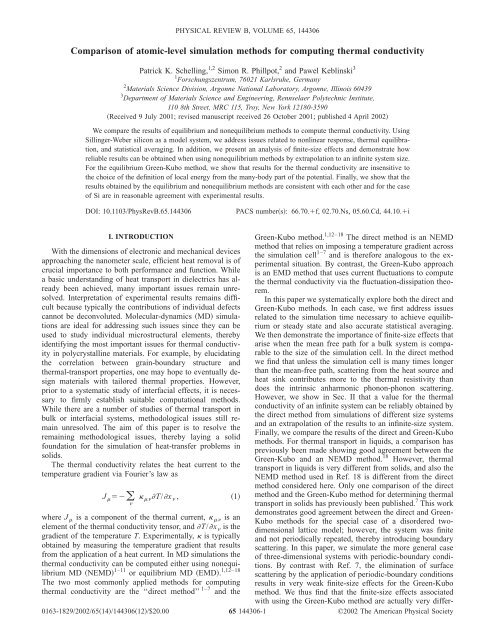 Comparison of atomic-level simulation methods for computing ...