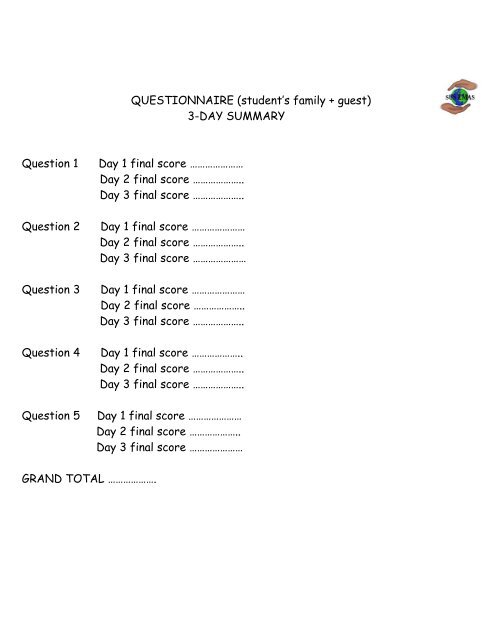 QUESTIONNAIRE (student's family + guest) 3-DAY ... - sus-emas.ro