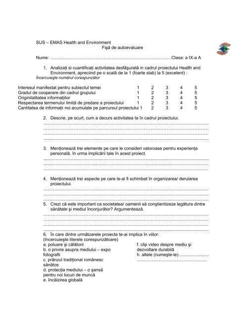 Fişe de autoevaluare pentru elevi - sus-emas.ro