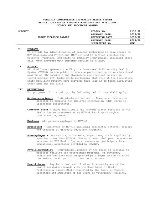 VCUHS VCUCard Policy - Student Advantage