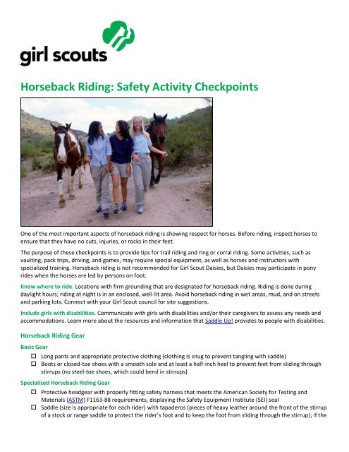 Horseback Riding: Safety Activity Checkpoints - Girl Scouts Today