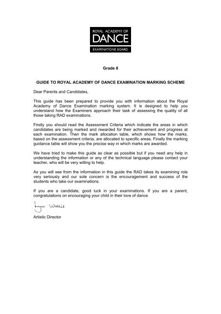 Grade 8 GUIDE TO ROYAL ACADEMY OF DANCE EXAMINATION ...