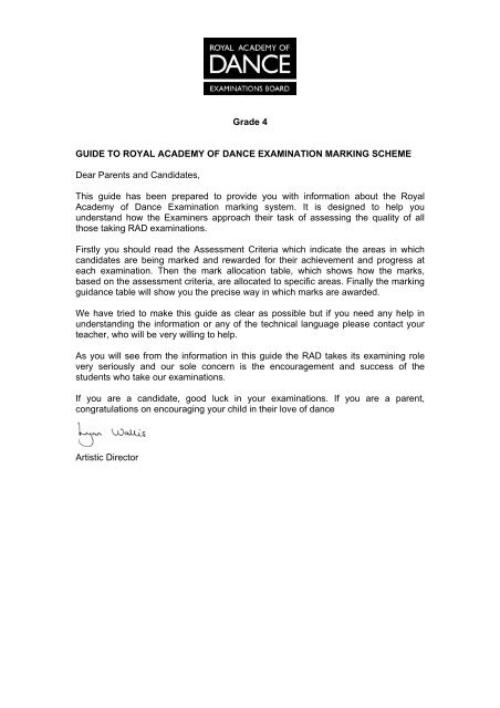 Grade 4 GUIDE TO ROYAL ACADEMY OF DANCE EXAMINATION ...