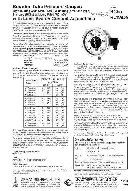 Bourdon Tube Pressure Gauges with Limit-Switch Contact ...