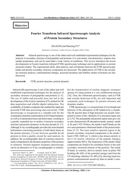 Fourier Transform Infrared Spectroscopic Analysis of Protein ...