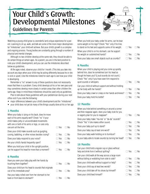 Your Child's Growth: Developmental Milestones - Guidelines for ...
