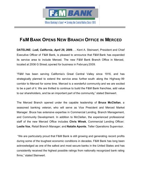 F&M Bank Opens New Branch Office in Merced - Farmers ...