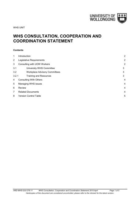 WHS CONSULTATION STATEMENT - Staff