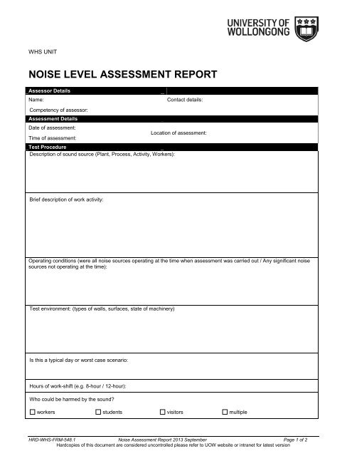 NOISE LEVEL ASSESSMENT REPORT - Staff