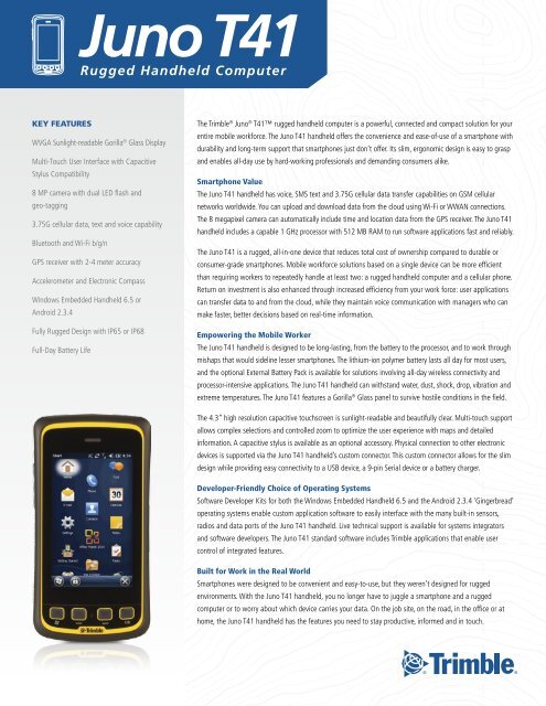 Juno T41 datasheet - Trimble MCS