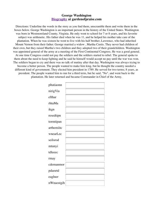 George Washington Word Scramble - TJEd Online.com
