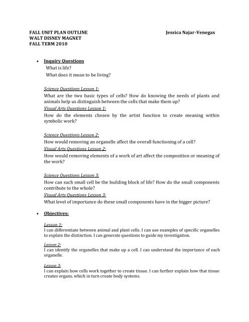 FALL UNIT PLAN OUTLINE Jessica Najar-Venegas WALT DISNEY ...