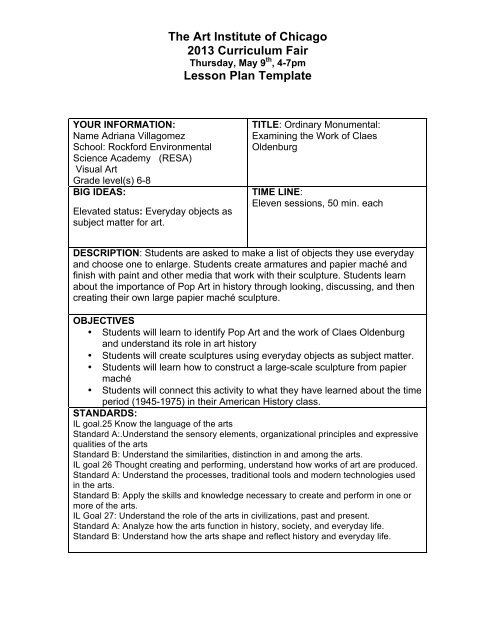 Lesson Plan Pop Art Sculpture