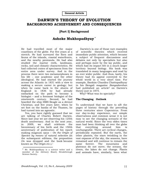 Darwin's theory of evolution, Part 1 - Online books on Science