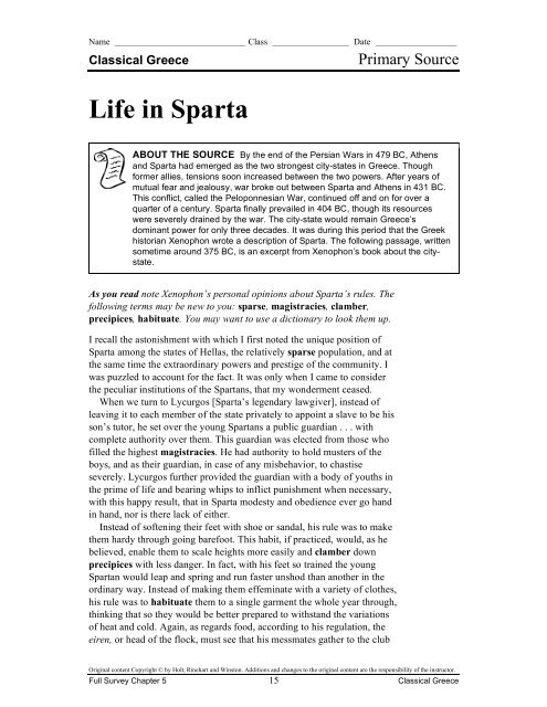 Chapter 5 section 3 Primary source life in Sparta.pdf - WDARCY