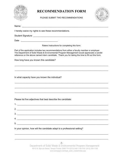 RECOMMENDATION FORM