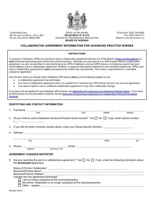 Collaborative Agreement Information for Advanced Practice Nurses