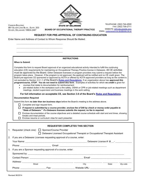 REQUEST FOR PRE-APPROVAL OF CONTINUING EDUCATION ...