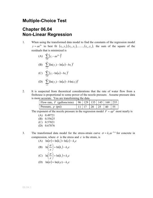 Multiple Choice Test for Nonlinear Regression