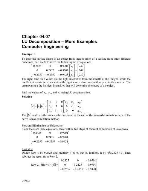 LU Decomposition-More Examples: Computer Engineering