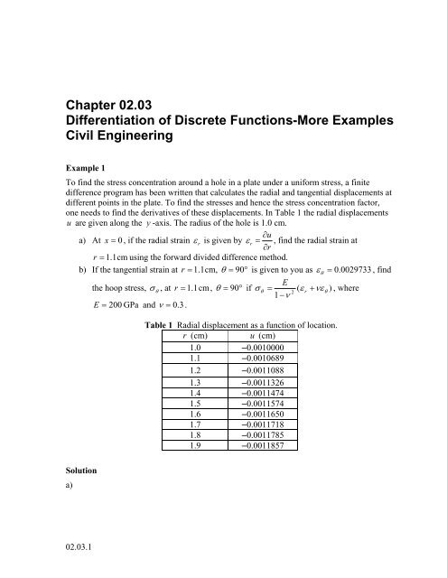 Differentiation of Discrete Functions-More Examples: Civil Engineering