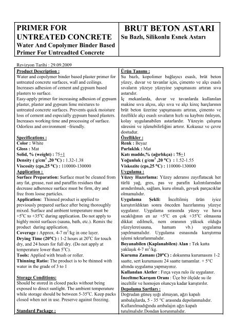 PRIMER FOR UNTREATED CONCRETE Water And ... - Polisan