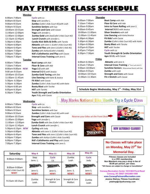 may fitness class schedule - Conway Parks, Recreation & Tourism