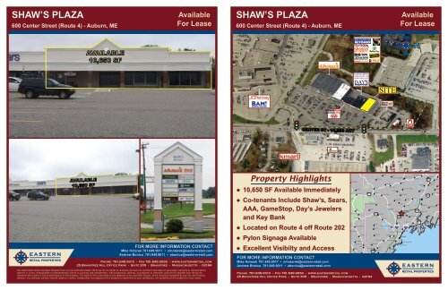SHAW'S PLAZA SHAW'S PLAZA - Eastern Retail Properties