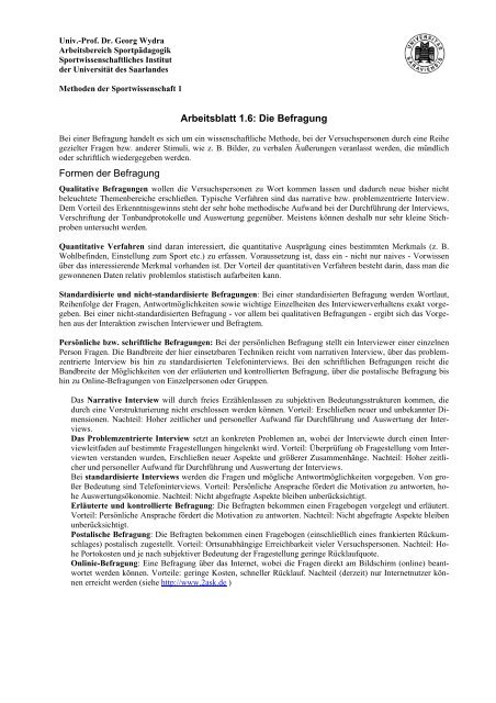 Die Befragung Formen der Befragung - Arbeitsbereich ...