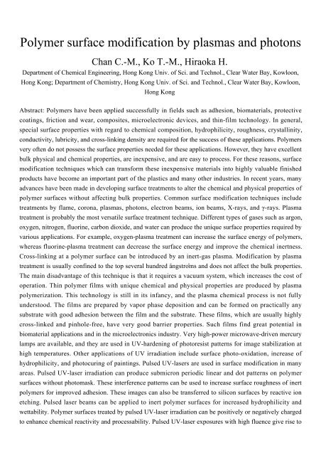 Polymer surface modification by plasmas and photons