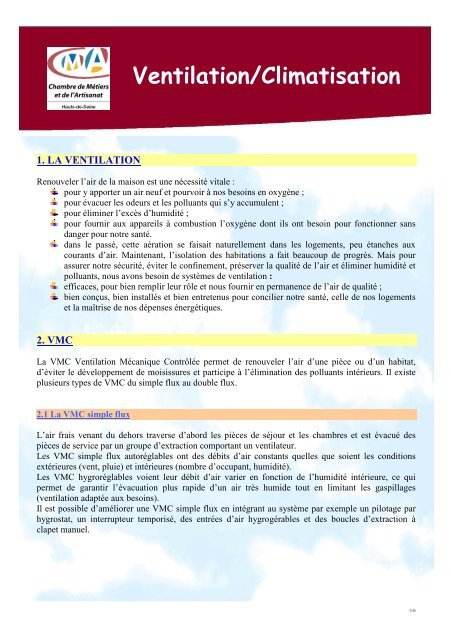 fiche VENTILATION CLIMATISATION