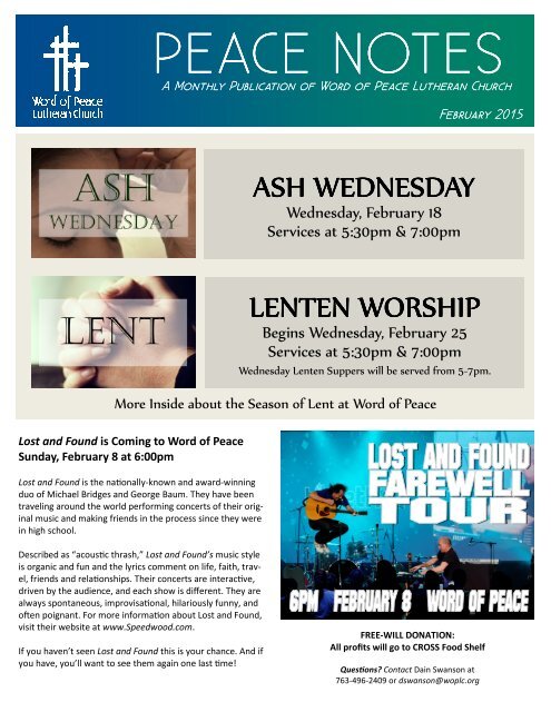 PEACE NOTES: February 2015 - Word of Peace Lutheran Church