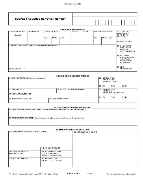CIOMS-I FORM SUSPECT ADUEREE REAOTION REPORT - Kalbe