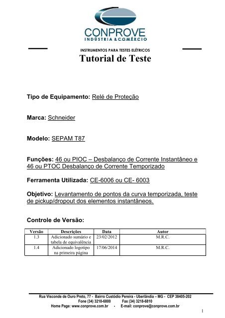 Teste Rele SEPAM 80 T87 Sequencia Negativa CE600X Automatico