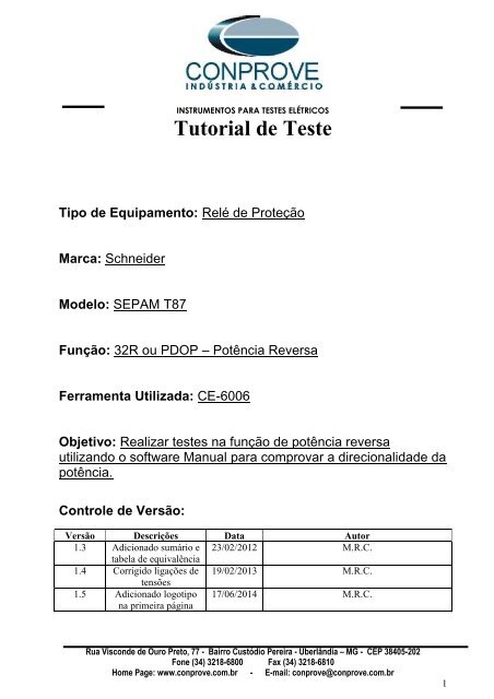 Tutorial Teste Rele SEPAM T80 T87 Potencia Reversa CE6006