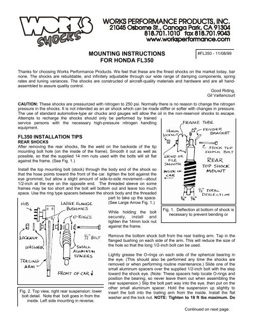 MOUNTING INSTRUCTIONS FOR HONDA FL350 - Works Shocks