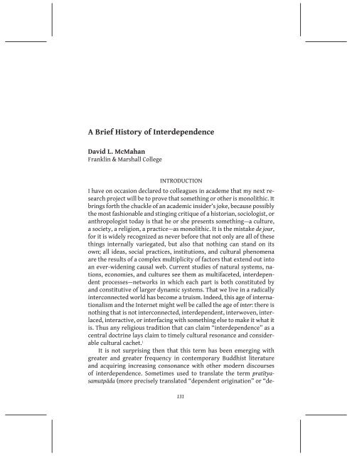 A Brief History of Interdependence - The Institute of Buddhist Studies