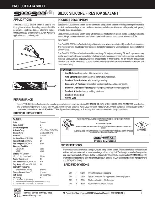 SIL300 SILIcone FIreStop SeaLant - STI - Specified Technologies Inc