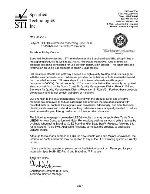 LEED® - STI - STI - Specified Technologies Inc