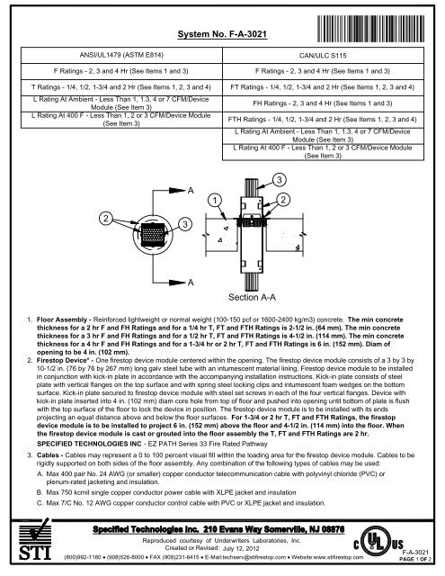 F A 3021 STI Specified Technologies Inc f-a-3021-sti-specified-technologies-inc