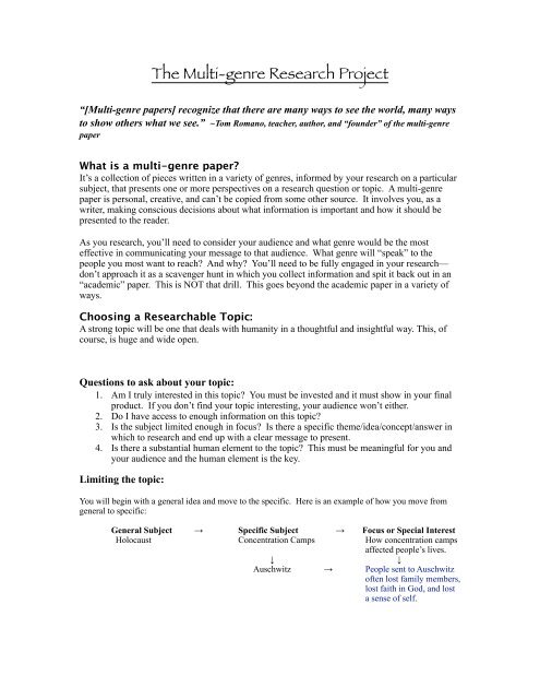 Multi-Genre Project - Honey Creek Community School