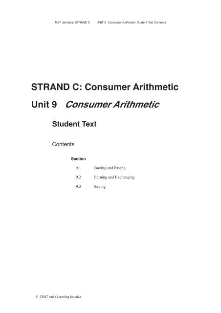 STRAND C: Consumer Arithmetic Unit 9 Consumer Arithmetic