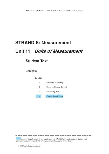 STRAND E: Measurement Unit 11 Units of Measurement