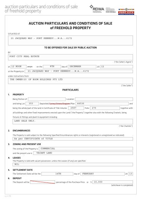auction particulars and conditions of sale of freehold property